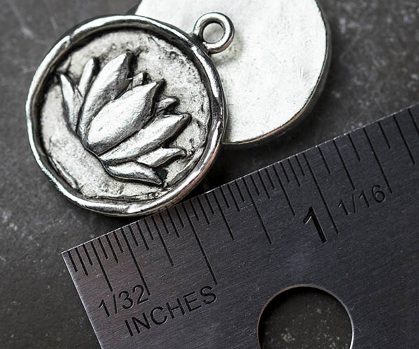 Silver Lotus Coin Charm Medallion Antique Silver Lotus Round | Etsy