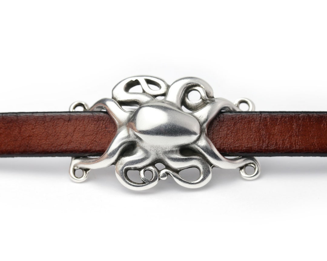 Silver Octopus Bracelet Connector, Flat Cord Octopus Slider, Ocean, Sea ...