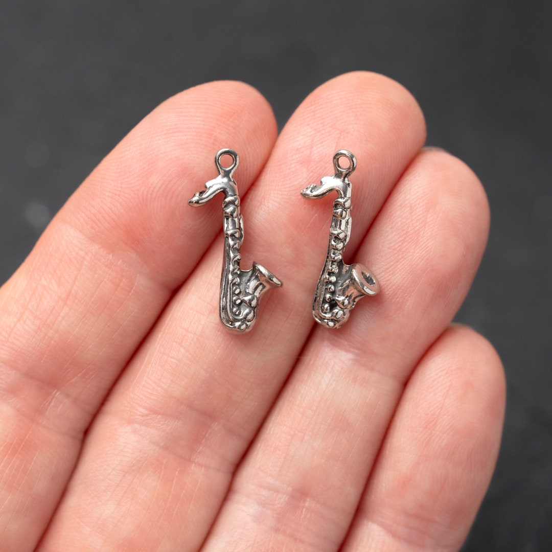 Small Silver Saxophone Charm, Wind Musical Instrument Charm ...