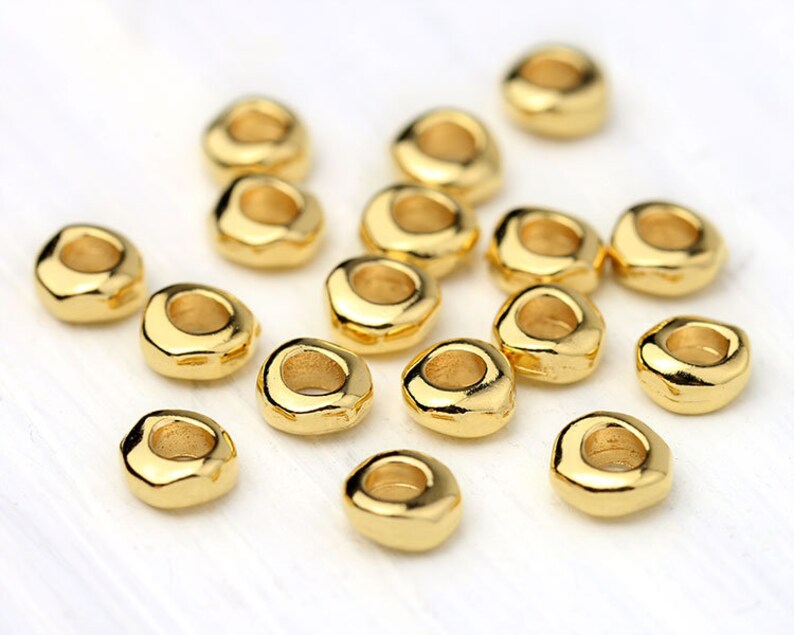 Large Hole Gold Heishi Beads, Small Gold Spacers, Gold Nugget Beads ...