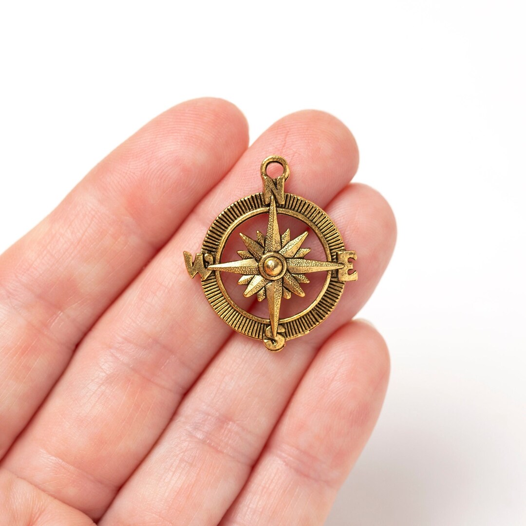 Gold Compass Charm, North Star Pendant, Antique Gold Travel Charm ...