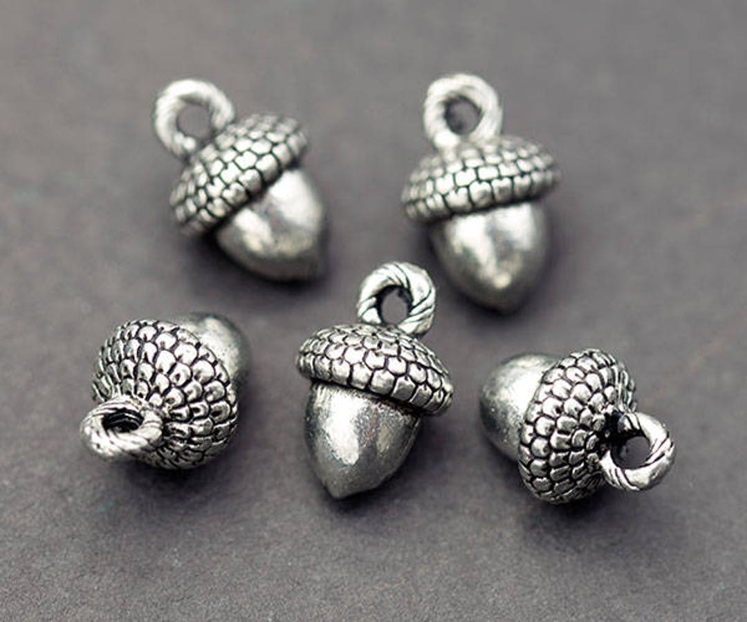 Small Silver Acorn Charms, Acorn Dangle Beads, Acorn Drop Charms ...