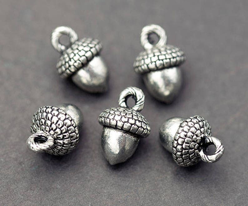 Small Silver Acorn Charms, Acorn Dangle Beads, Acorn Drop Charms ...
