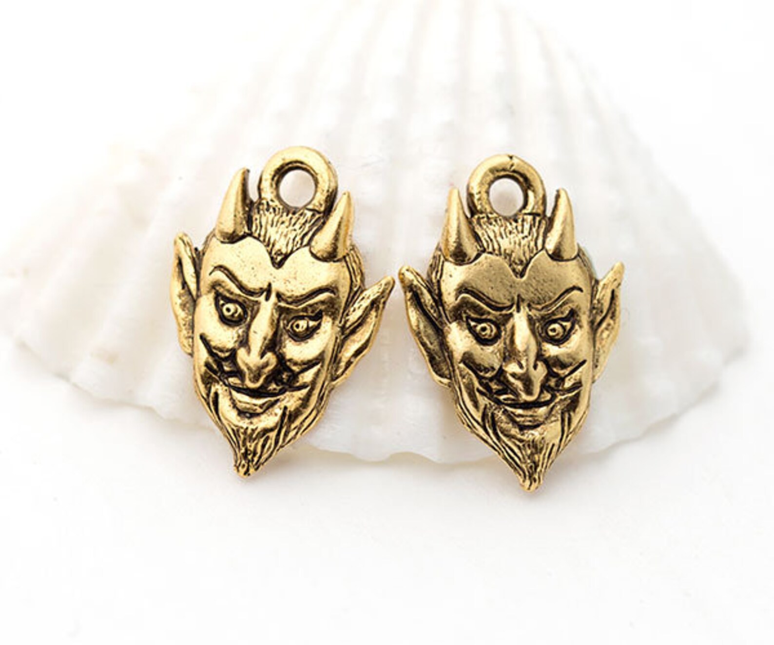 Gold Devil Head Charm Antique Gold Devil Mask Devil Face - Etsy