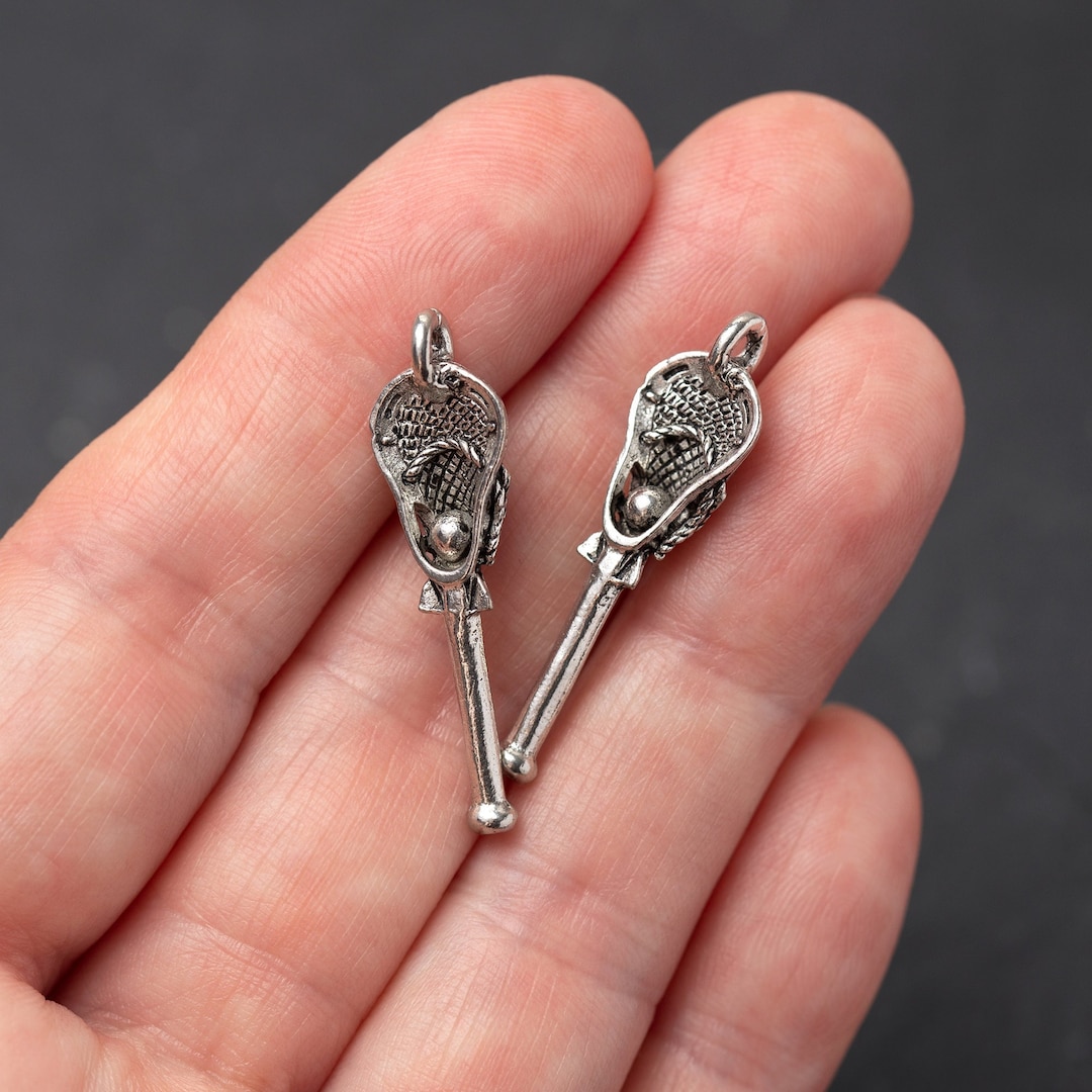 Silver Lacrosse Stick, Lax Racket Charm, Lacrosse Sport Pendant, Crosse ...