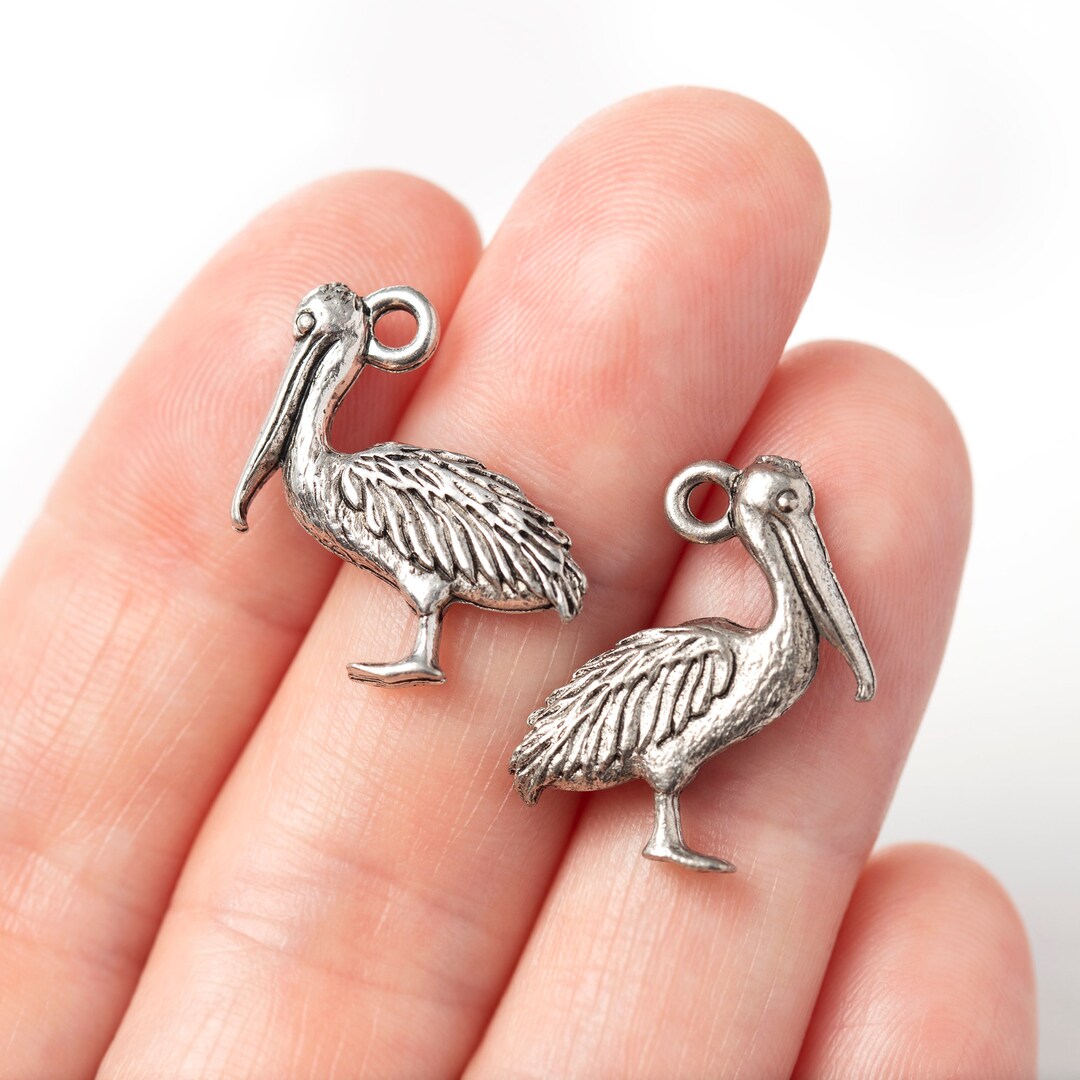 Silver Pelican Pendant, Antique Sillver Pelican Bird, Ocean Bird Charm ...
