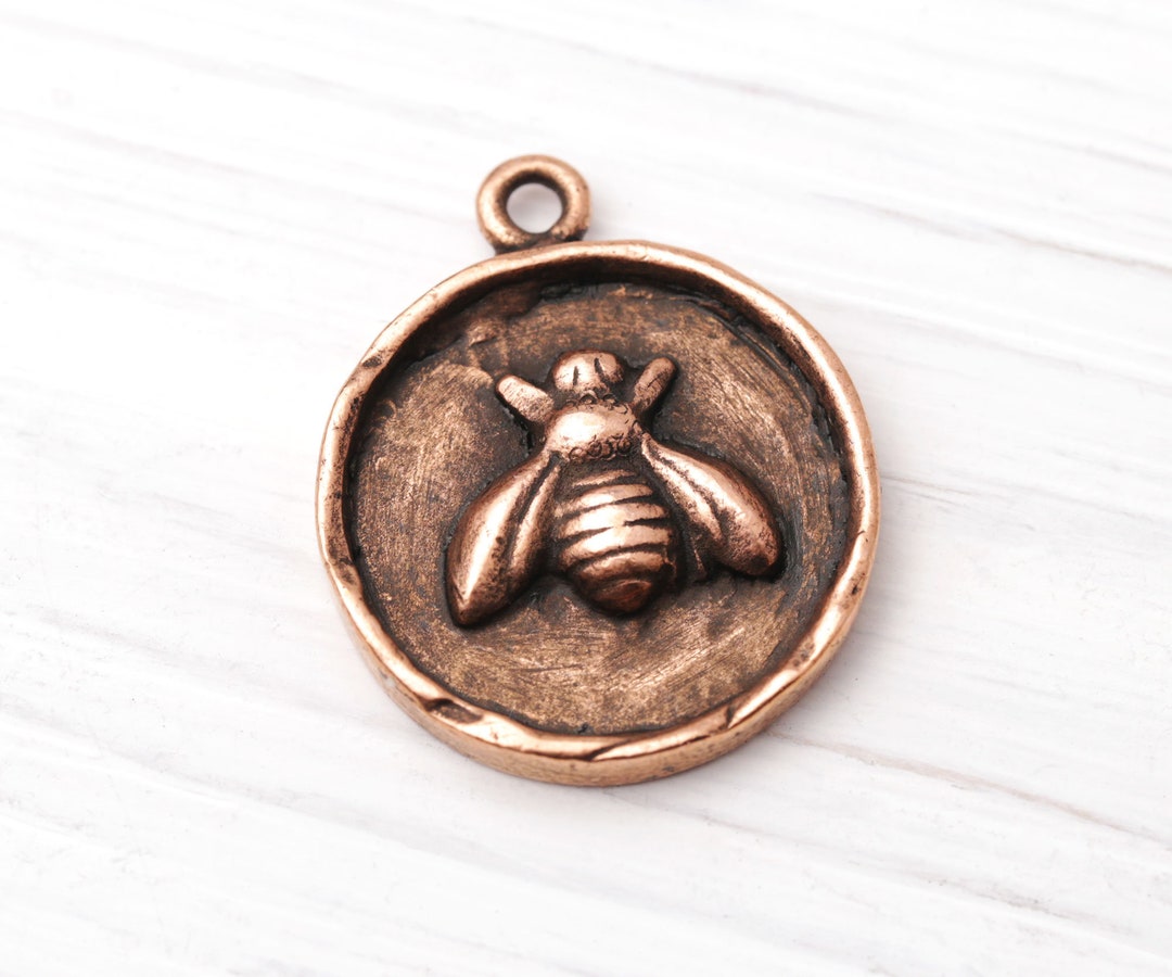 Copper Honey Bee Charm, Copper Round Bee Pendant, Garden Charm, Antique ...