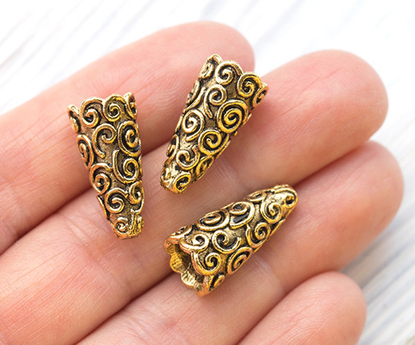 Large Cone Bead Cap Large Tassel Cap 24K Gold Plated Cone | Etsy