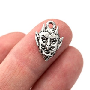 Silver Devil Head Charm, Antique Silver Devil Mask, Devil Face Charm ...