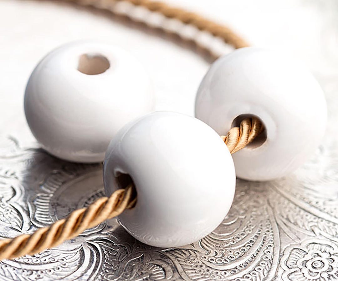 20mm Large White Ball, Round White Ball Bead, Large Hole Glazed Bead ...