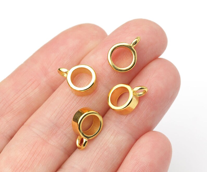 5mm Cord Gold Charm Holder, Small Gold Slider Bail, Loop Bail, Charm ...