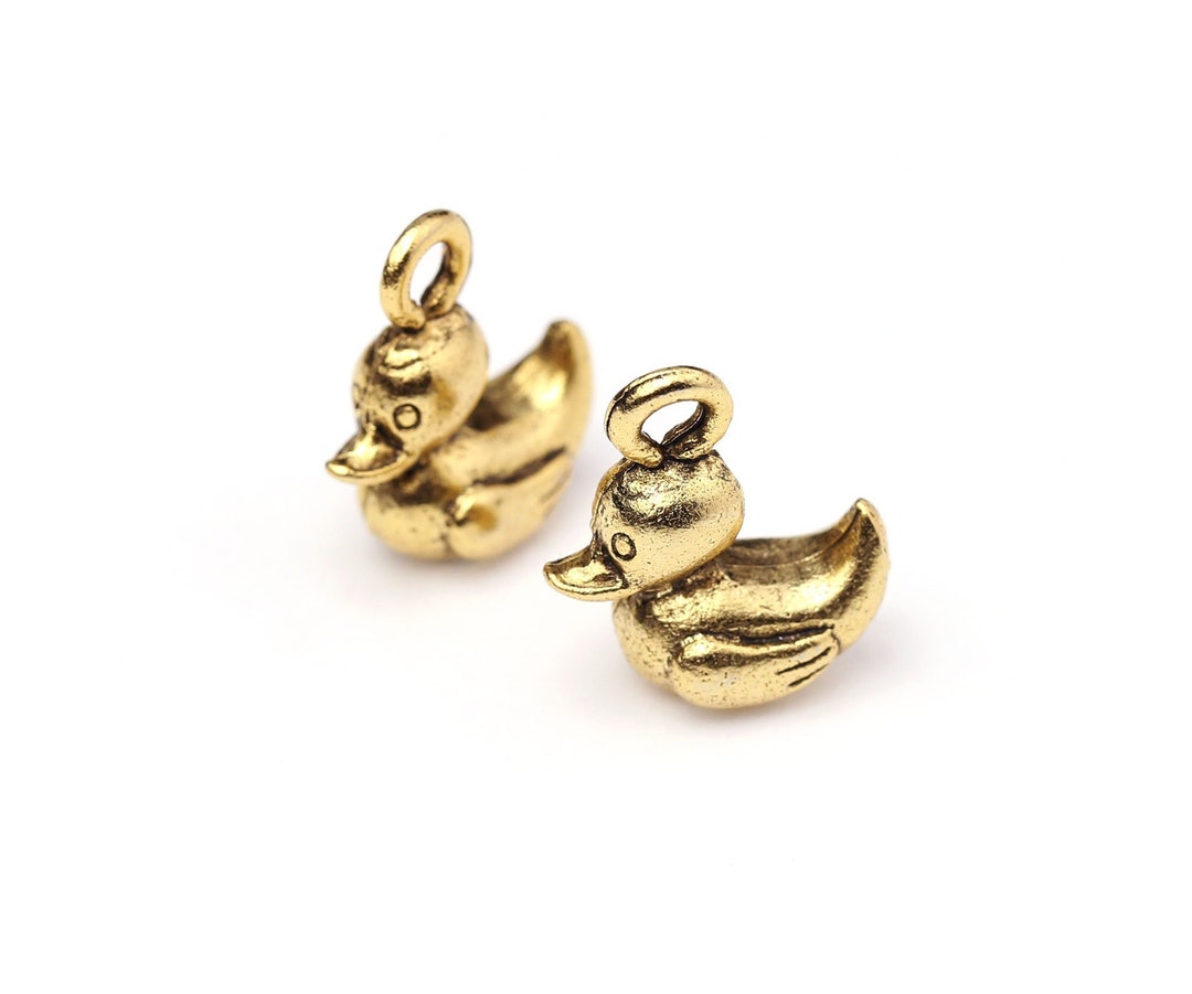 Small Gold Baby Duck Charm, Little Rubber Duckie Charm, Antique Gold ...