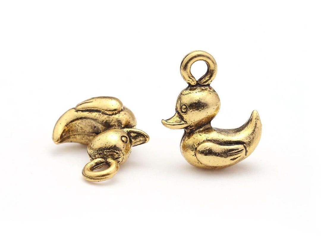 Small Gold Baby Duck Charm, Little Rubber Duckie Charm, Antique Gold ...