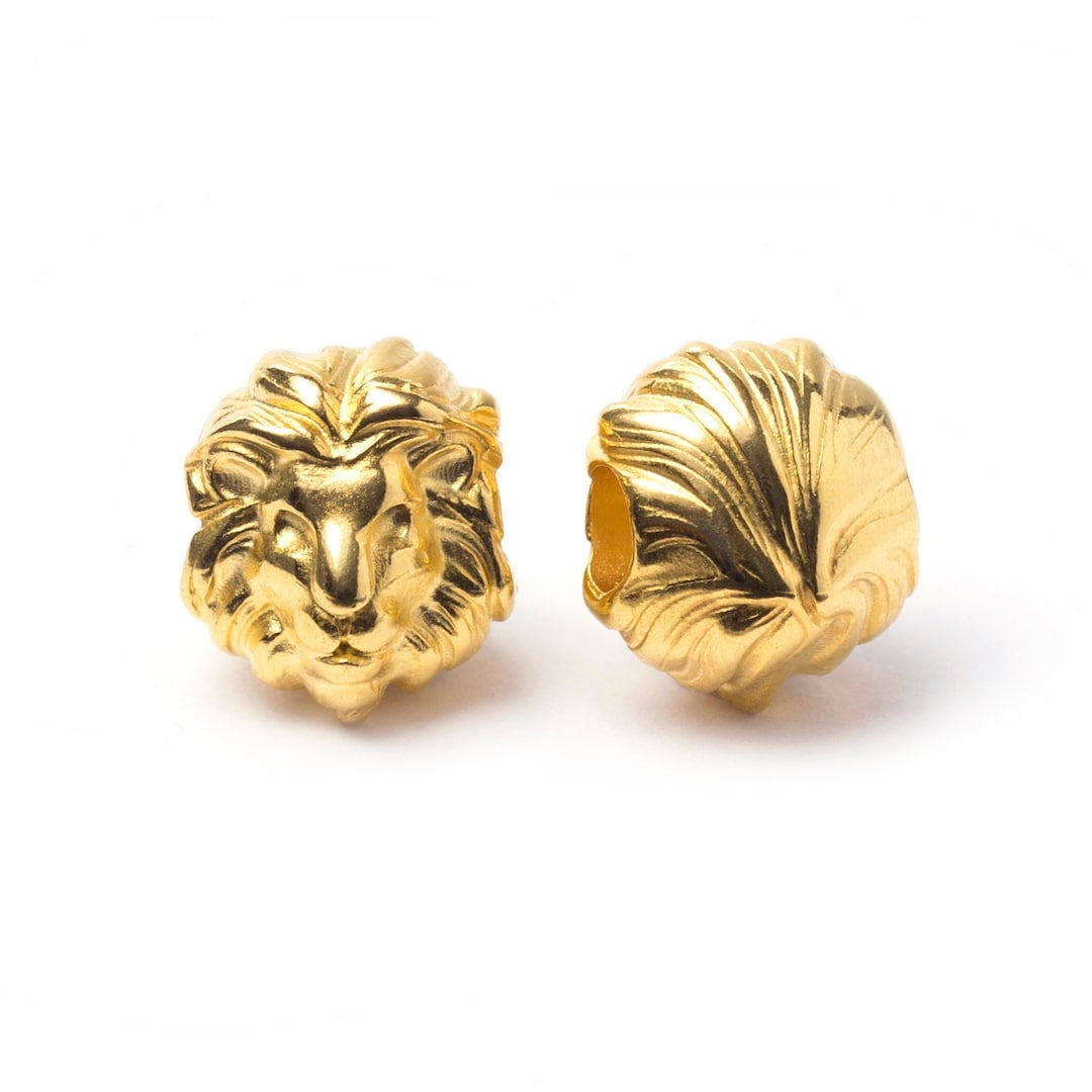 Gold Lion Head Bead, Antique Gold Lion Charm, Wild Animal Bead, Large ...