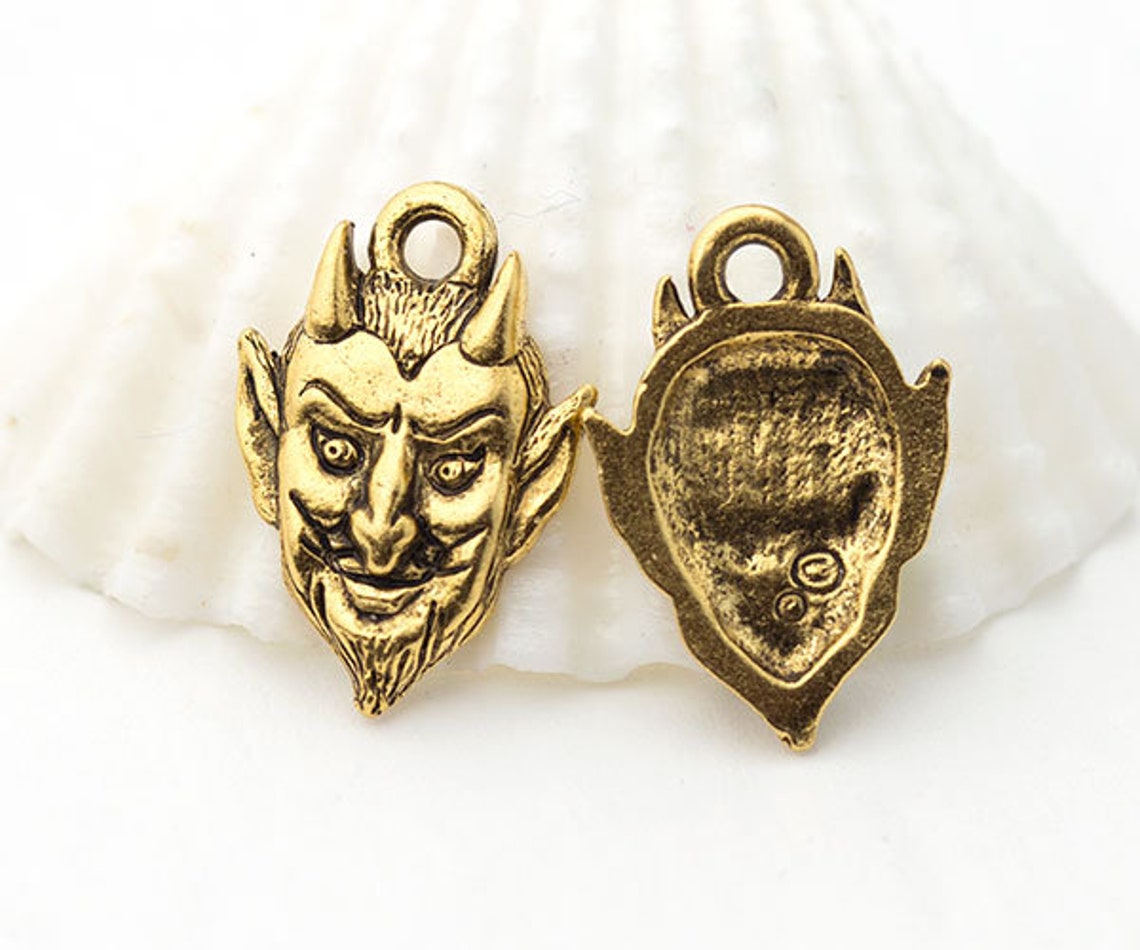 Gold Devil Head Charm Antique Gold Devil Mask Devil Face - Etsy