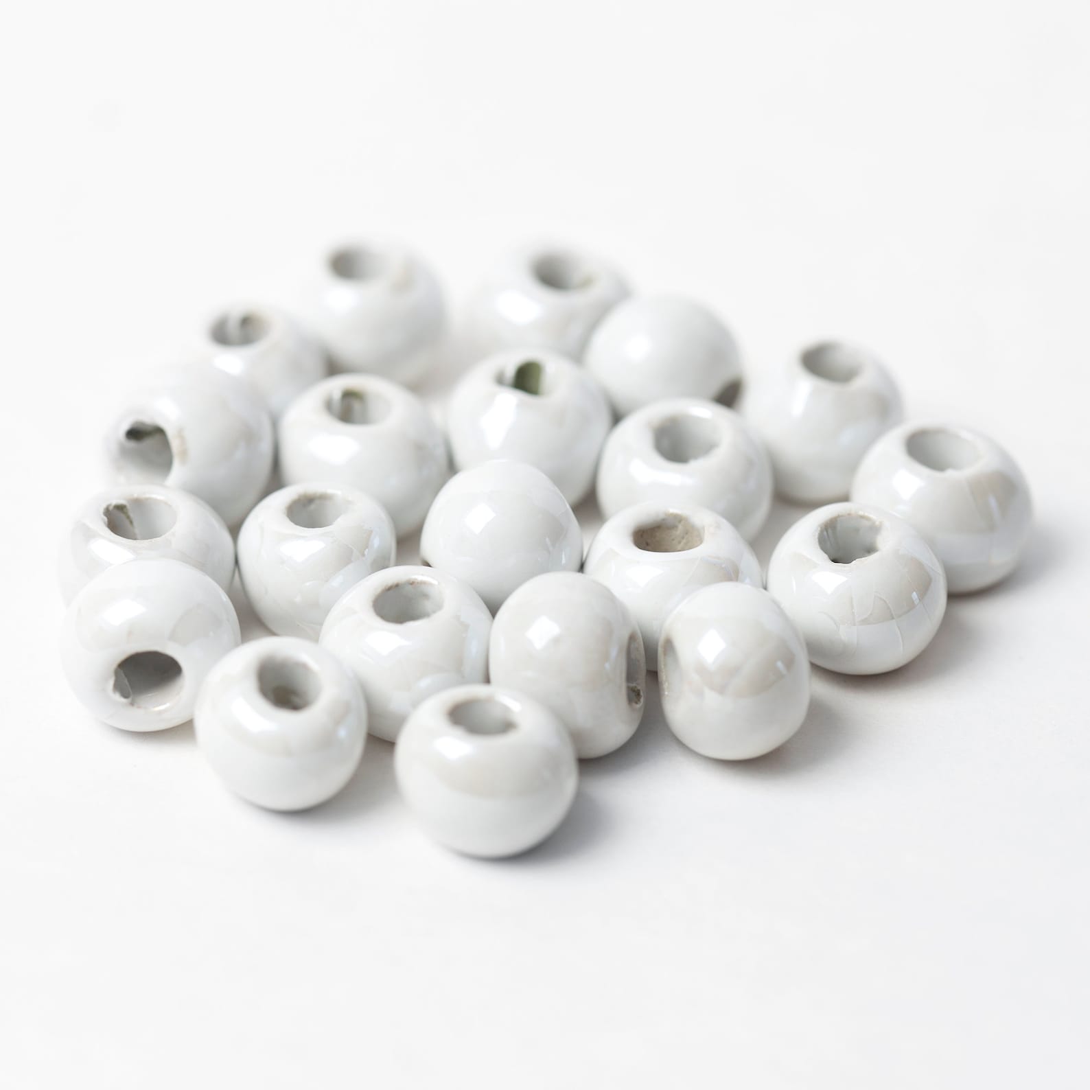 8mm White Glazed Ceramic Ball Beads, Enamel Ceramic Round Beads, Large ...