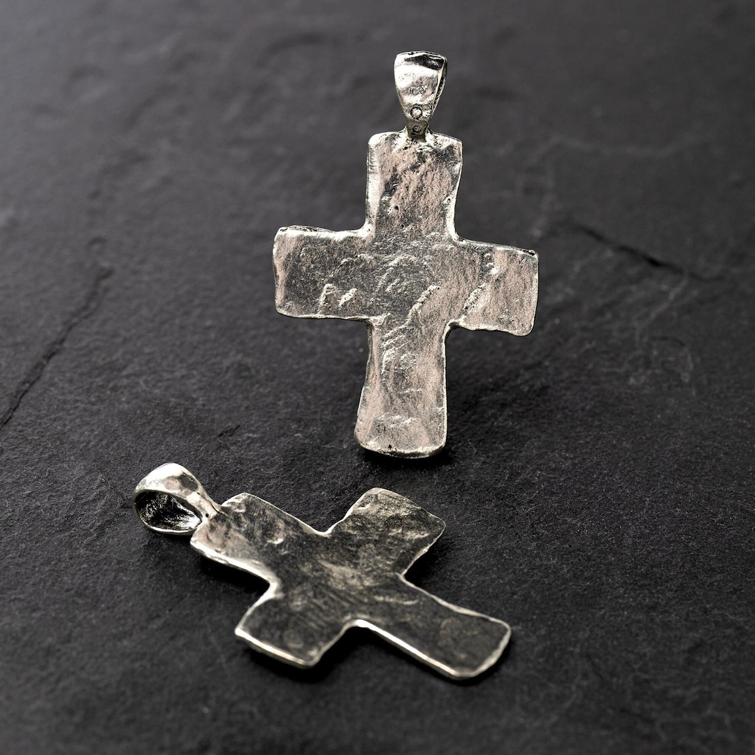 Large Silver Cross Pendant, Silver Hammered Cross Pendant, Ancient ...