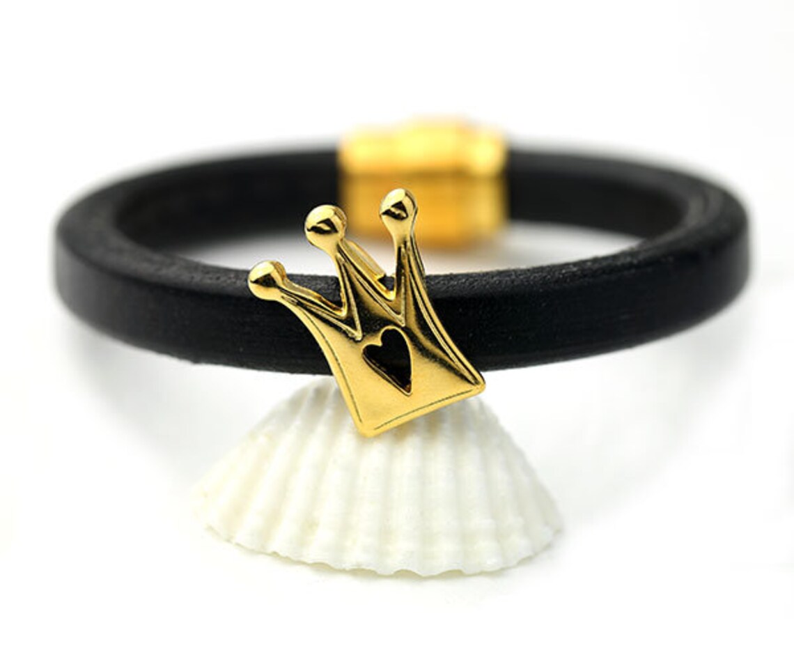 Gold Crown With Heart Slider Bead, Crown Slider Charm, Licorice Cord ...