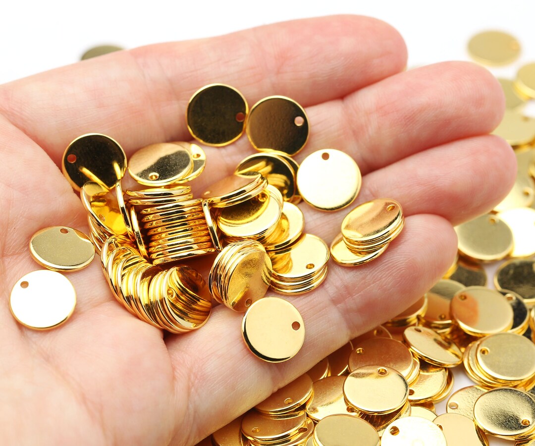 10mm Gold Round Tags, Stamping Blanks, Initial Charms, 24K Gold Plated ...