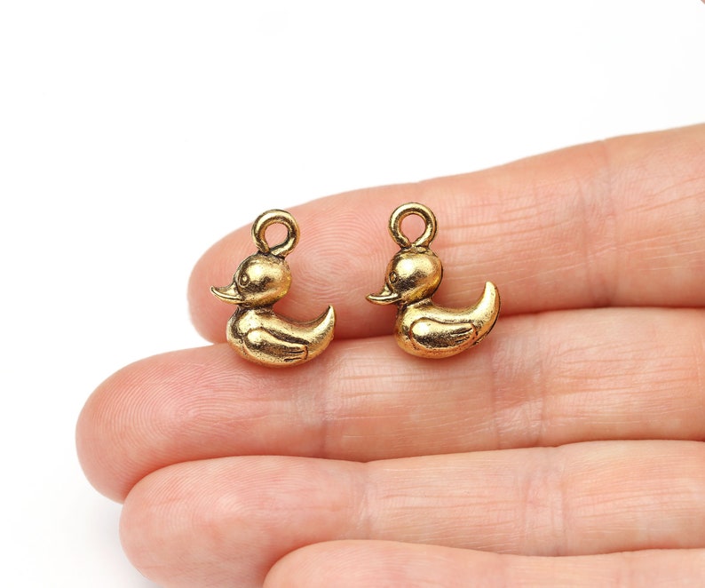 Small Gold Baby Duck Charm, Little Rubber Duckie Charm, Antique Gold ...