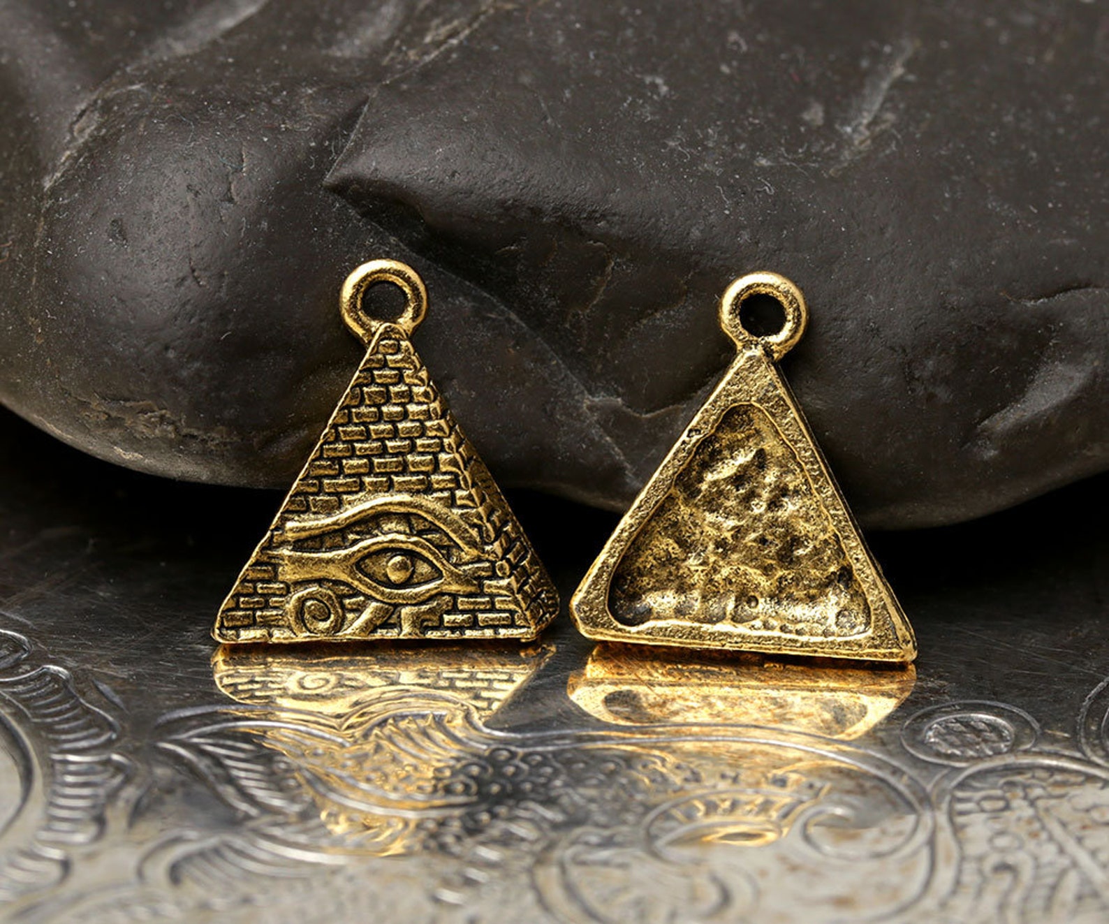 Gold Egyptian Pyramid Charm, Egypt Pyramid With Eye Charm, Eye of Horus ...
