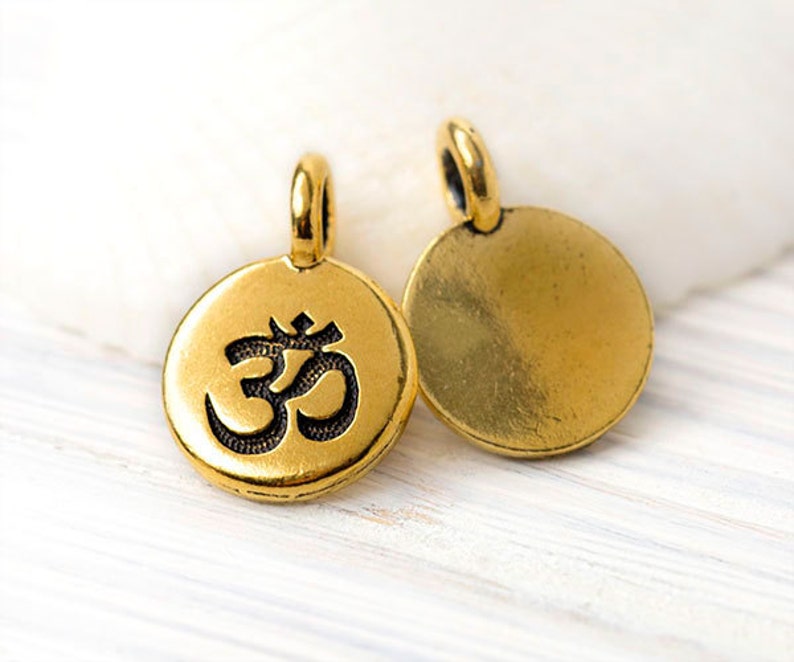 Gold Round Om Charm Small Om Symbol Charm Tierracast Zen - Etsy