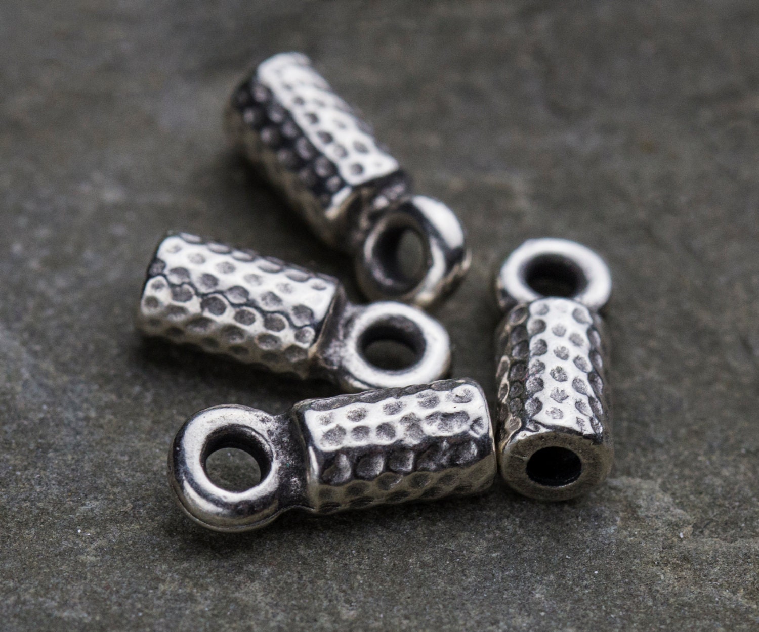Hammered Silver 2mm Cord Ends, Antique Silver End Caps, Fine Silver ...