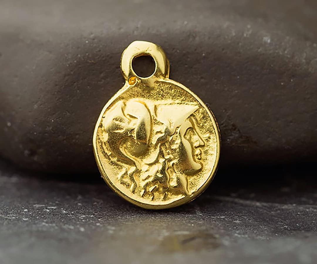 Goddess Athena Charm, Gold Coin Charm, Replica Greek Coin, 24K Gold ...