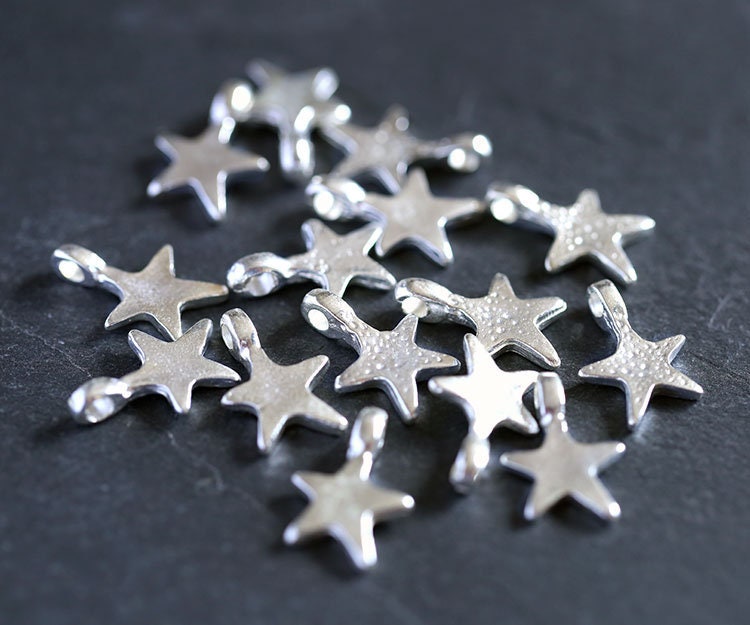 Small Silver Star Charms, Silver Star Drop Earrings, Tiny Silver Stars ...