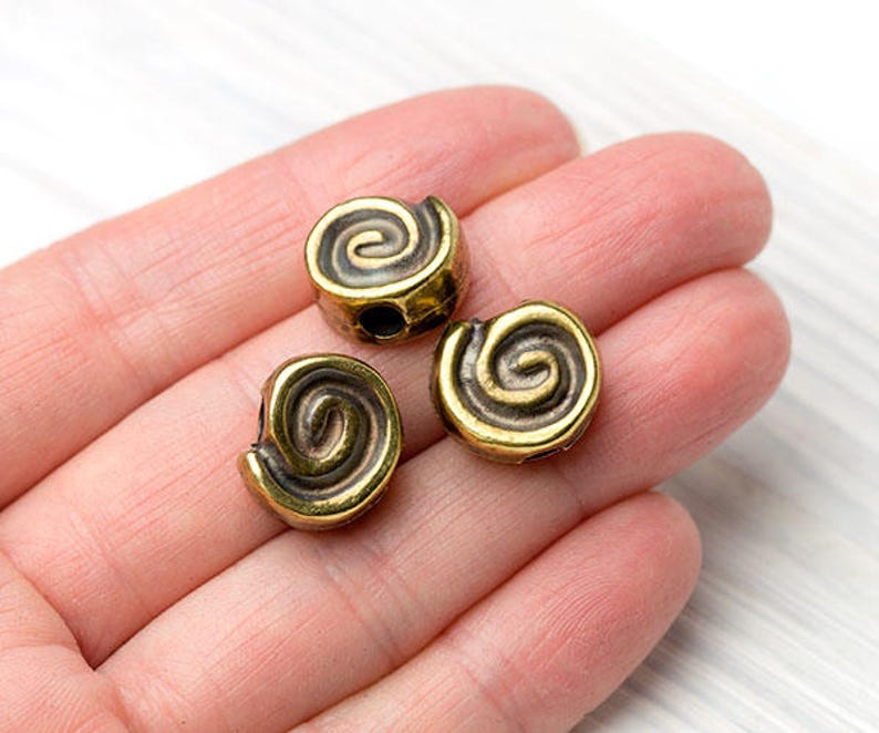 14mm Bronze Spiral Beads, Swirl, Snail Shell Beads, Antique Bronze Flat ...