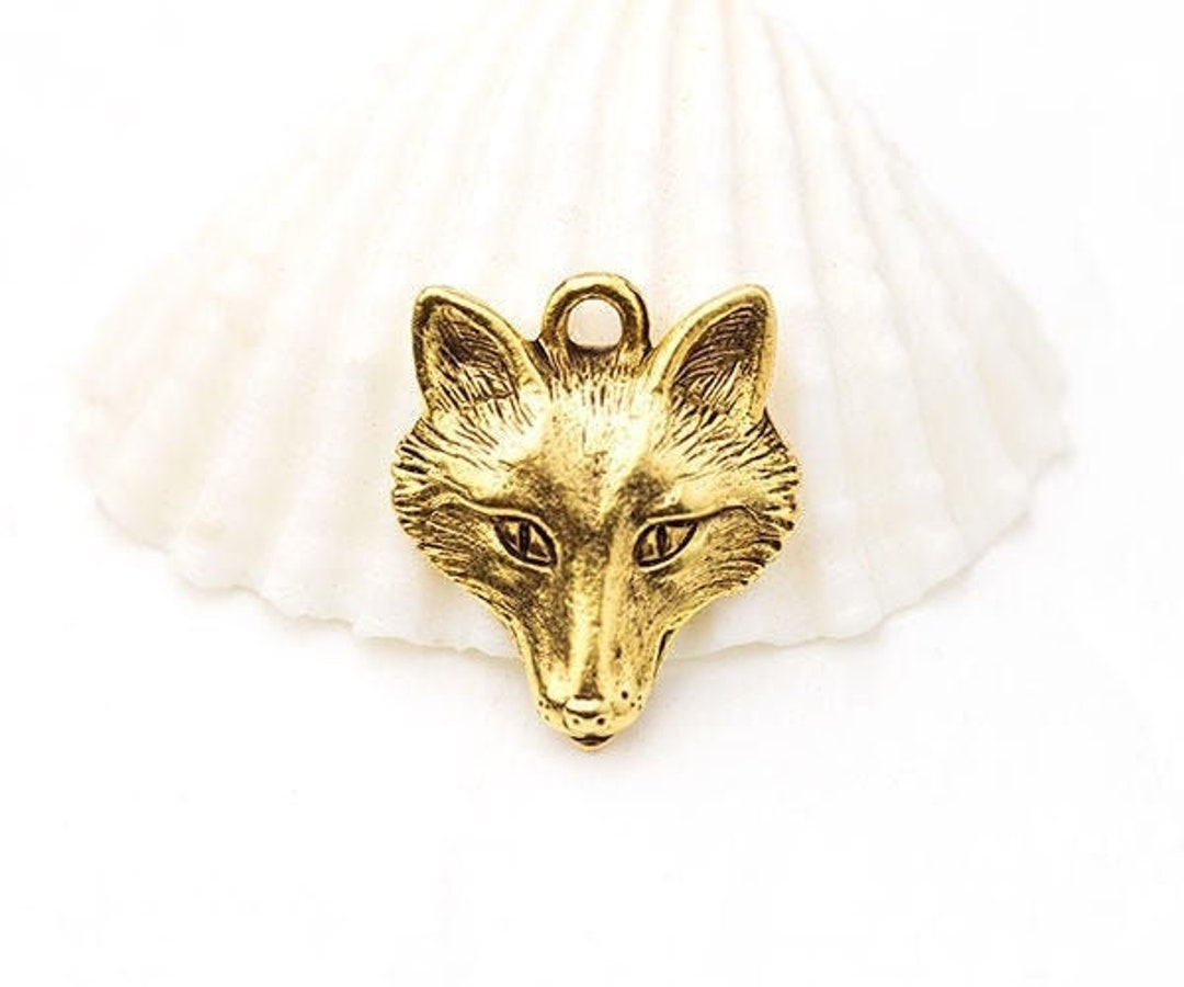 Gold Fox Charm, Gold Fox Head Charm, Finely Detailed, Antique Gold ...