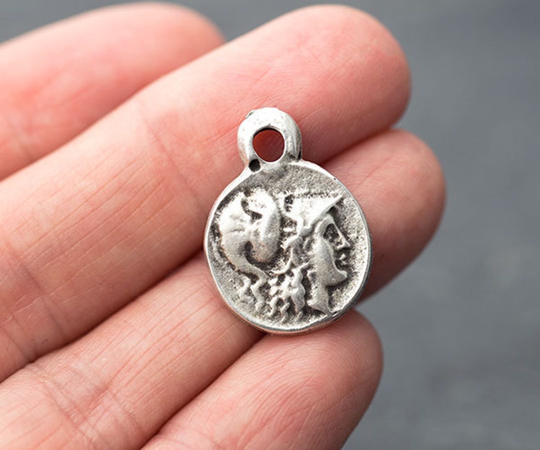 Silver Goddess Athena Charm, Silver Coin Charm, Replica Greek Coin ...