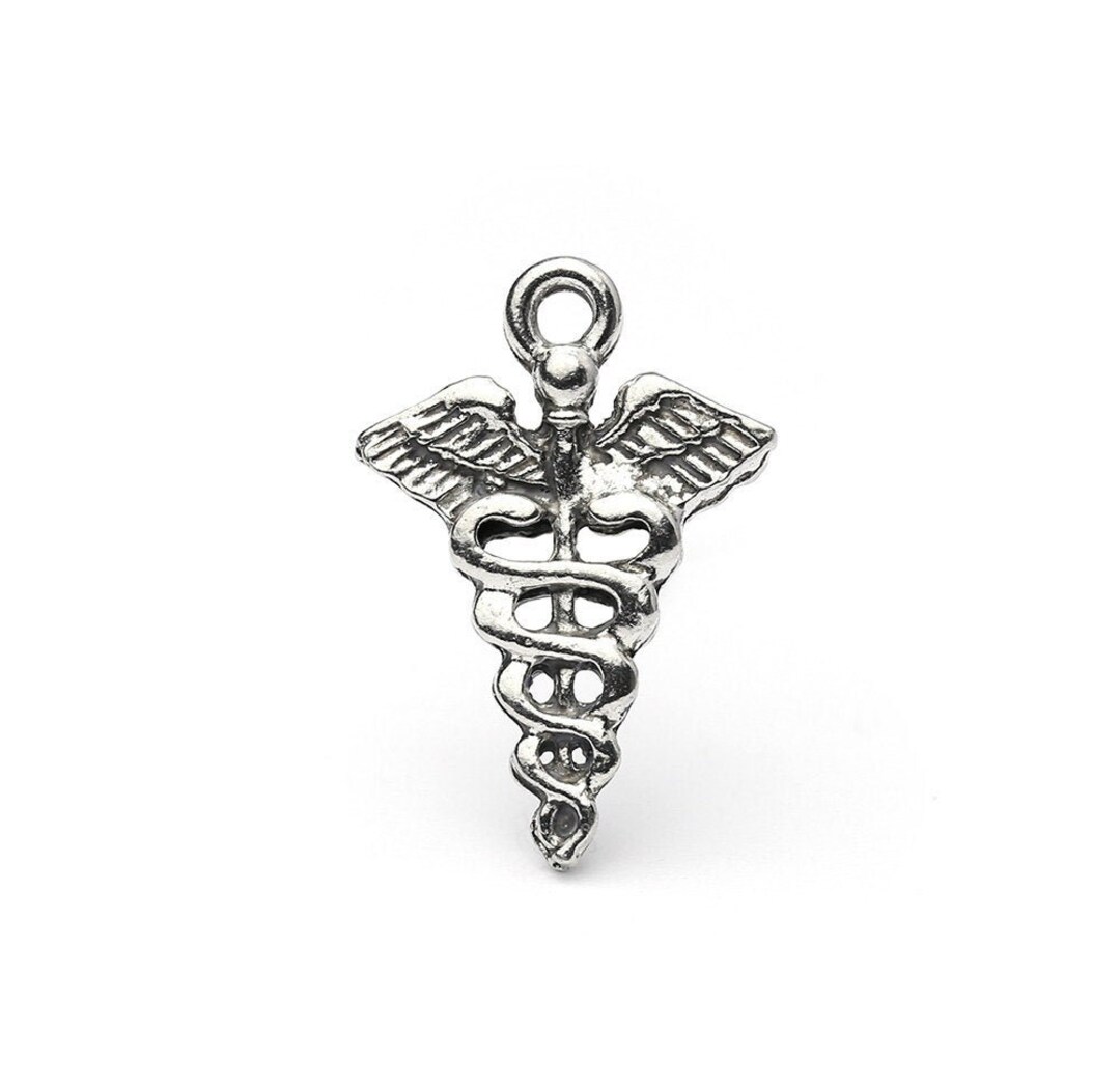 Made in USA Silver Caduceus Medical Charm, Antique Silver Medical ...