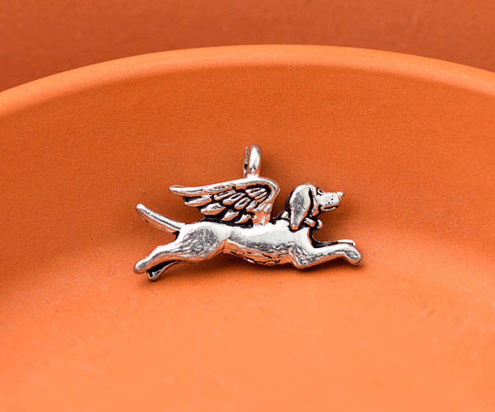 Silver Angel Dog Charm, Dog Memorial Charm, Dog With Angel Wings, in ...