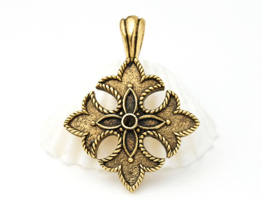 Gold Fleur De Lis Cross Pendant, French Gold Lily Flower Cross Pendant ...