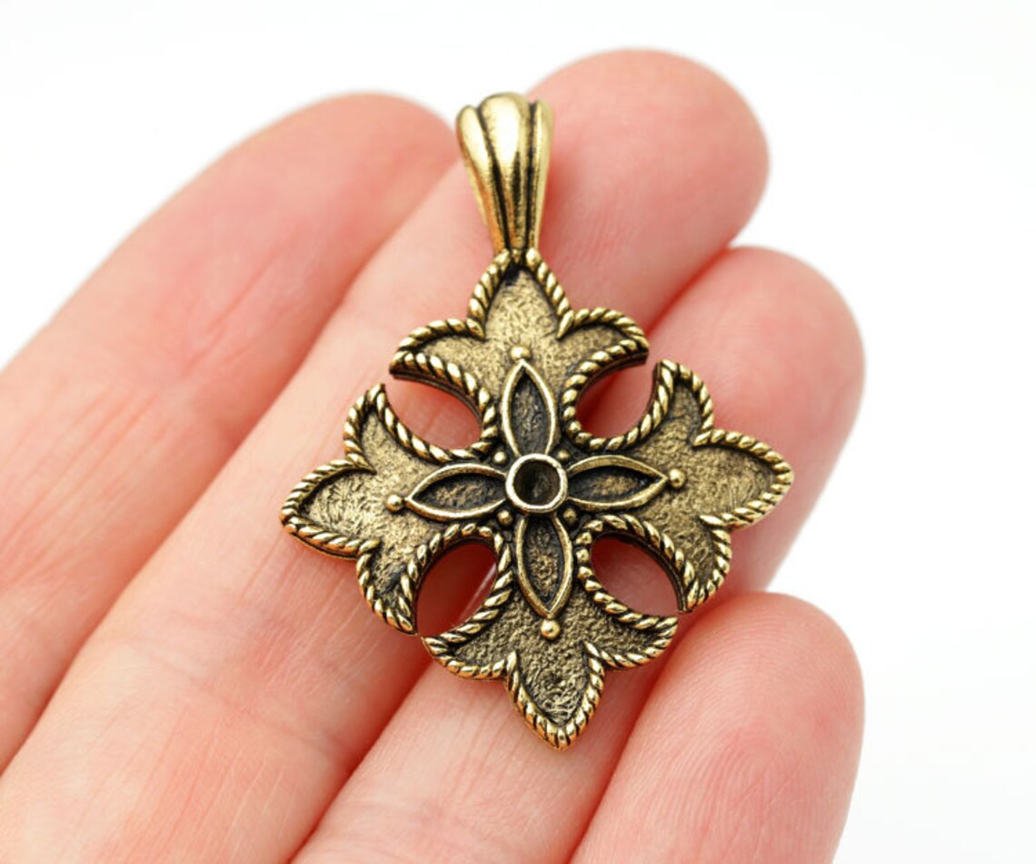 Gold Fleur De Lis Cross Pendant, French Gold Lily Flower Cross Pendant ...