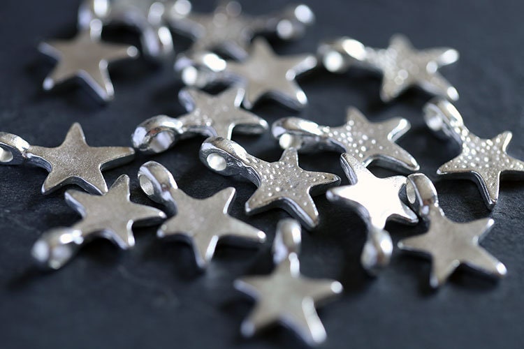 Small Silver Star Charms, Silver Star Drop Earrings, Tiny Silver Stars ...