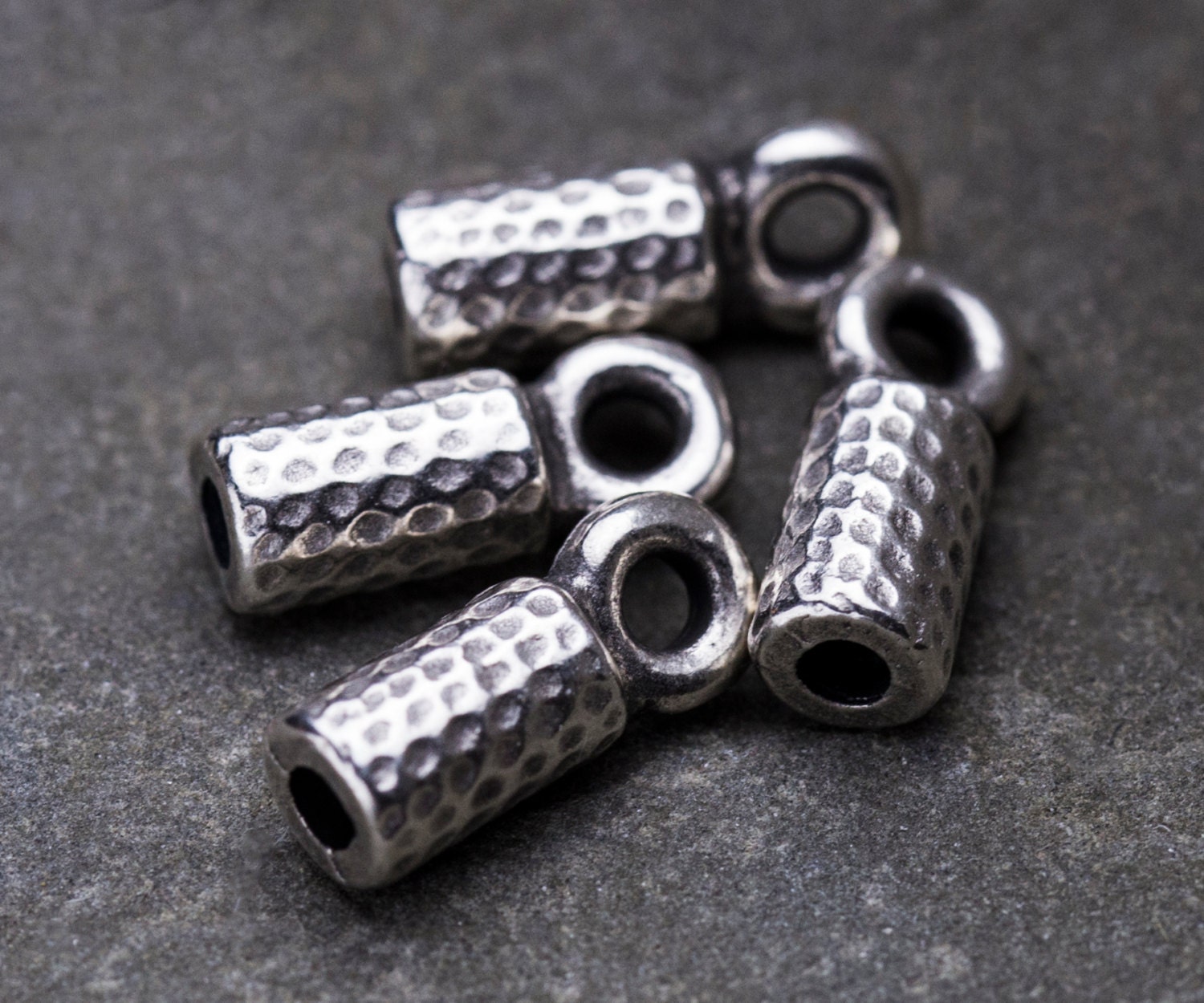 Hammered Silver 2mm Cord Ends, Antique Silver End Caps, Fine Silver ...