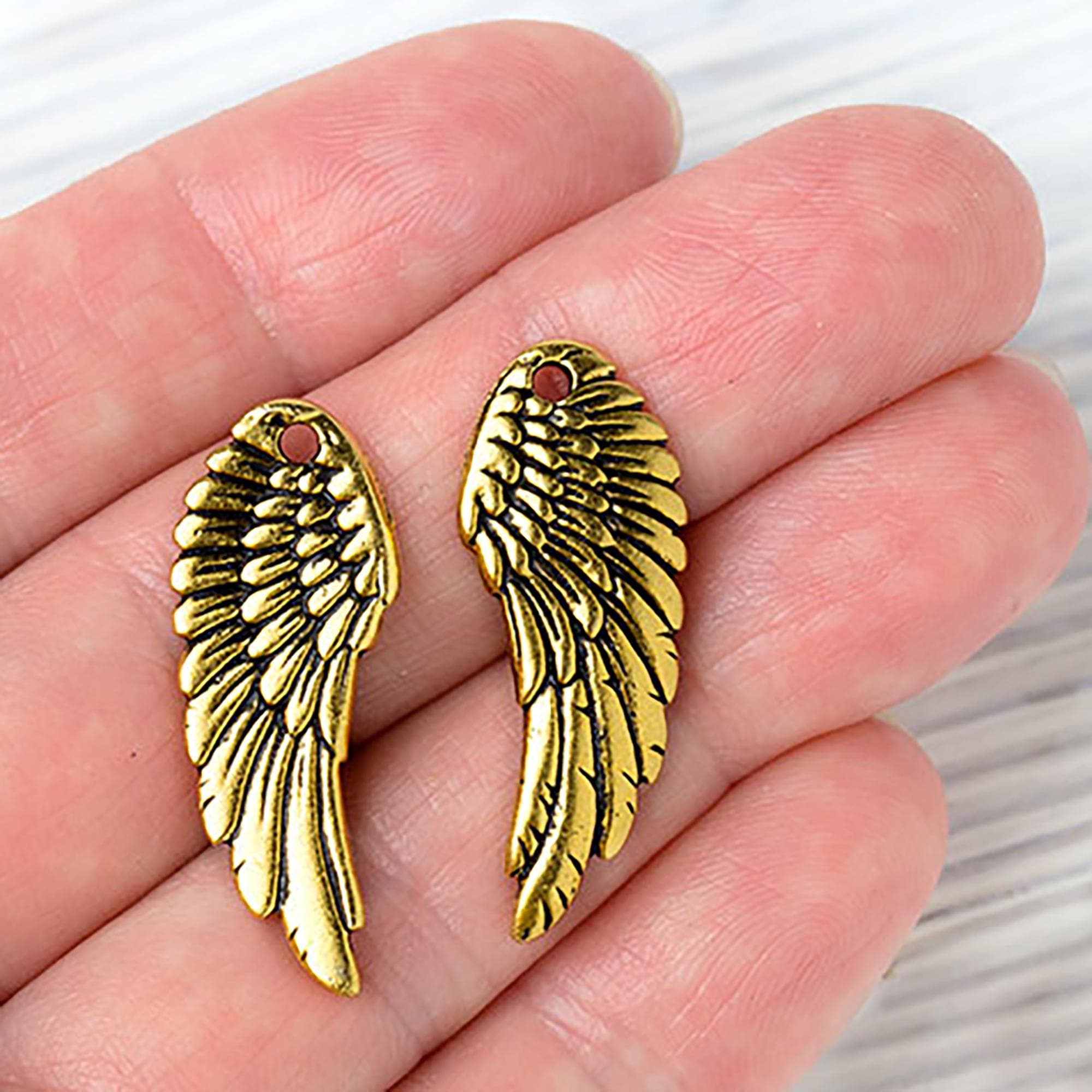Gold Angel Wing Pendant, Antique Gold Guardian Angel Wing Charm, Two ...
