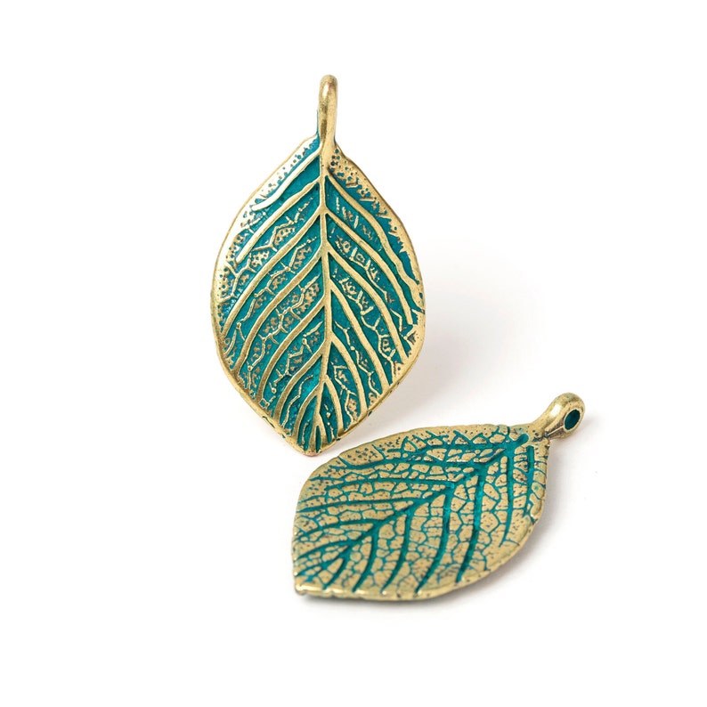 Verdigris Leaf Pendant, Bronze and Green Patina Leaf, Large Double ...