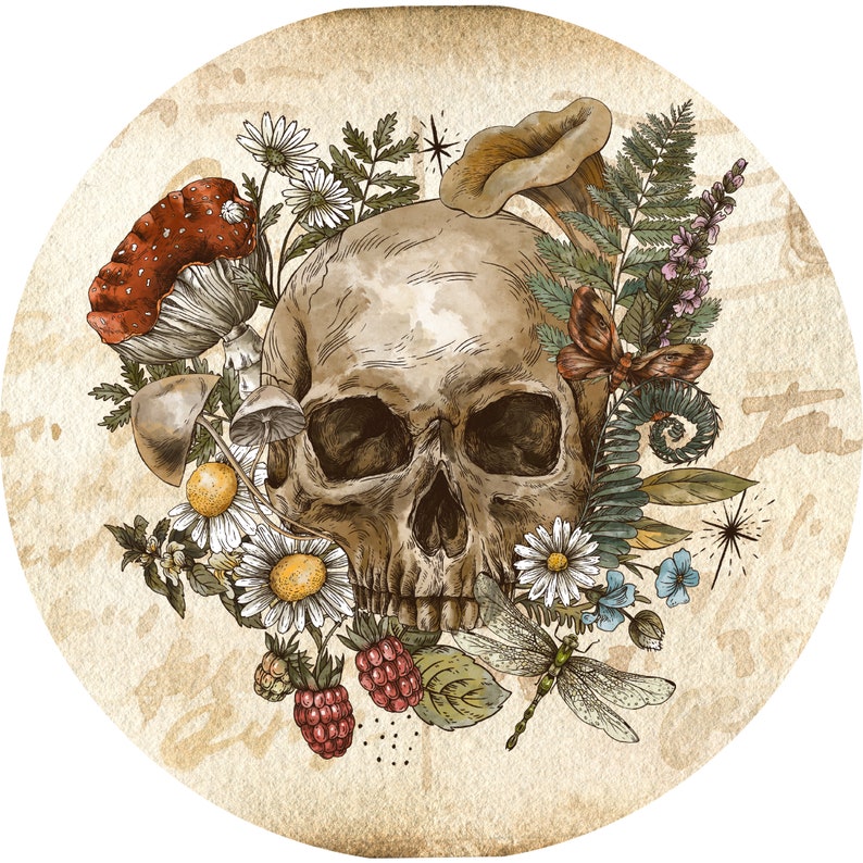 Flowery Skull Printable Cardstock, Sticker, or Coaster - Etsy