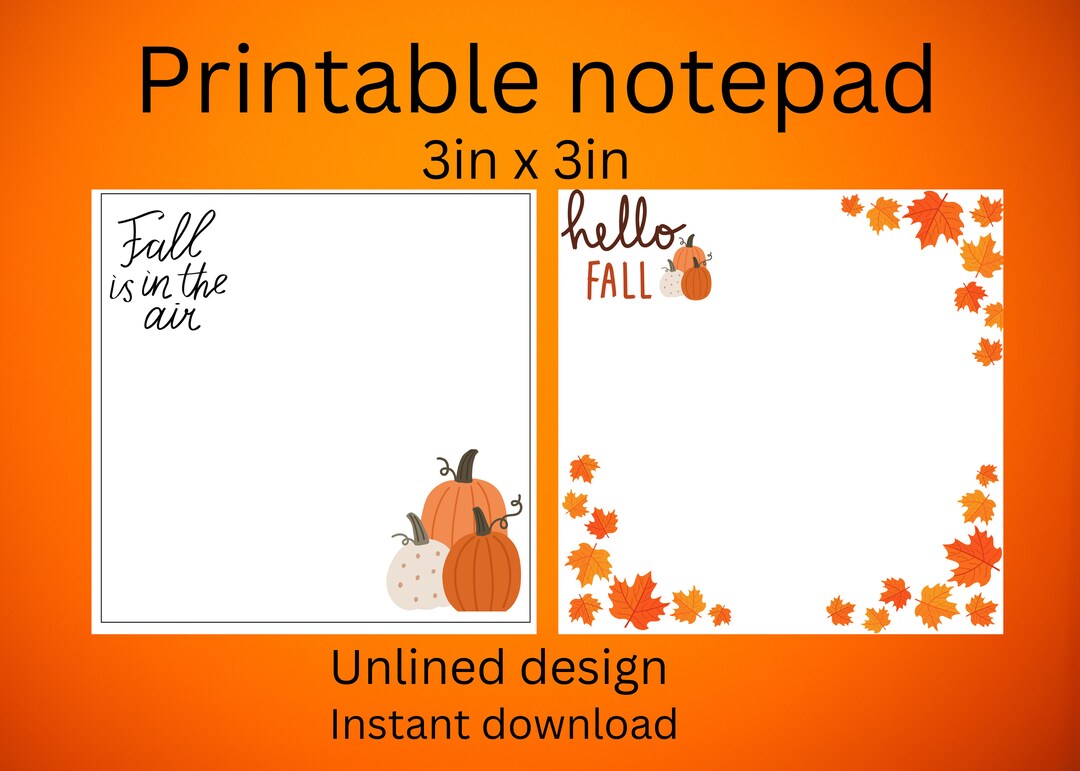 Instant Download | Printable| Fall Unlined Notepad - Etsy