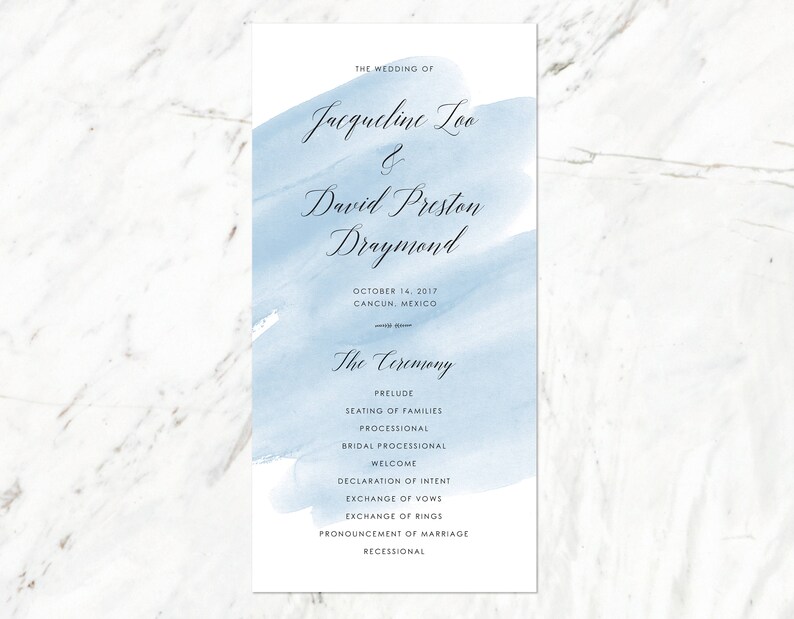 Dusty Blue Watercolor Wedding Program Blue Wedding Program - Etsy