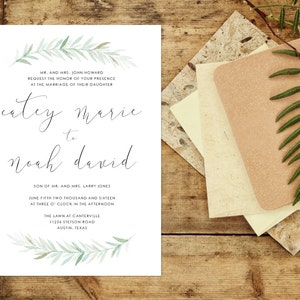 Greenery Wedding Invitation Leafy Script Wedding Invitation - Etsy