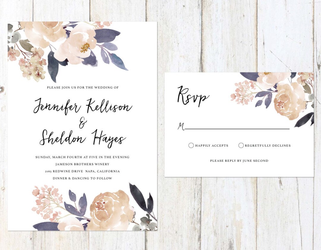 Lavender and Peach Wedding Invitation Rustic Wedding - Etsy