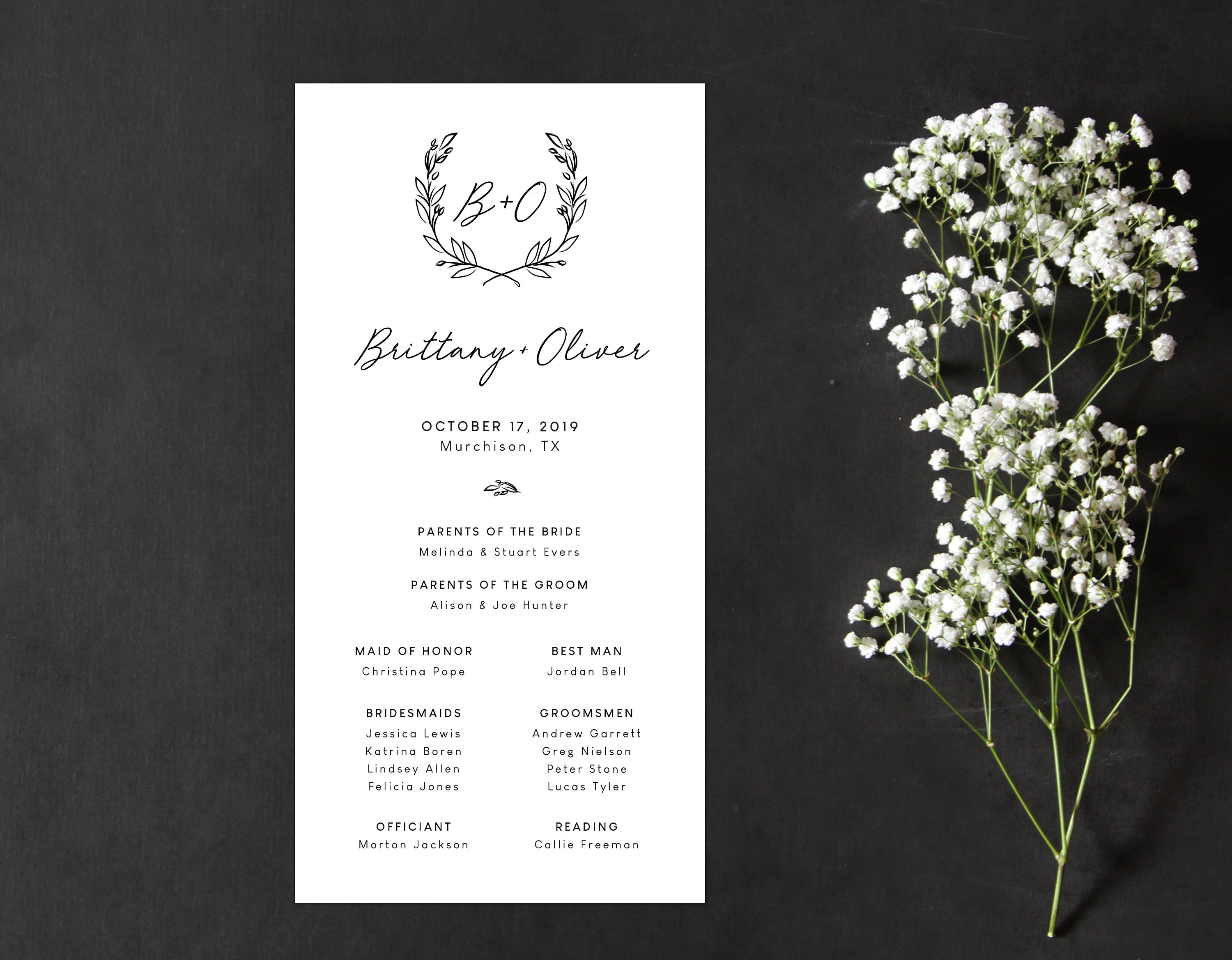 Monogram Wreath Wedding Program Calligraphy Wedding Program - Etsy