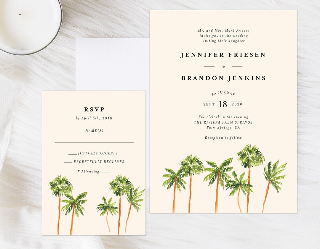 Printed Palm Springs Wedding Invitation Hawaii Wedding Invitation