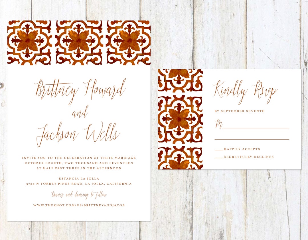 Spanish Tile Wedding Invitation, Spanish Design Wedding Invitation ...
