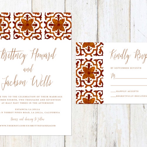 Spanish Tile Wedding Invitation Spanish Design Wedding - Etsy