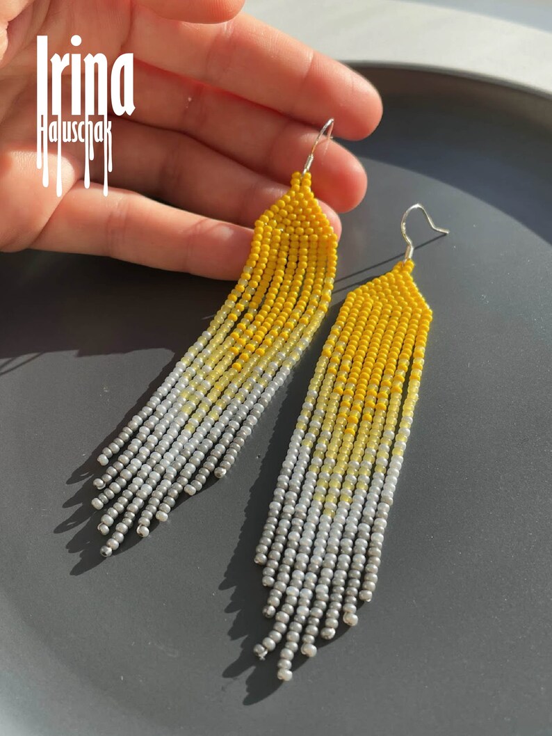 Yellow and Grey Shadows Beaded Earrings Gradient Seed Bead - Etsy